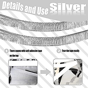 6 Pack 10 Feet Silver Foil Fringe Garland Metallic Tinsel Streamers Banner Wall Hanging Fringe Curtain Backdrop Banner for Parade Floats, Bachelorette, Wedding, Birthday Party Decorations