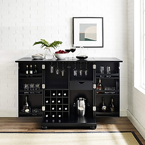 Crosley Furniture Alexandria Expandable Bar Cabinet with Storage Shelves, Drawer, and Wine Rack, Black