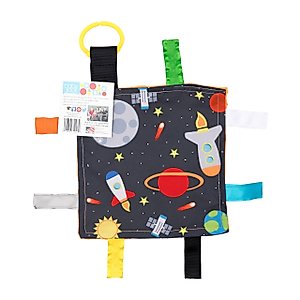 Baby Jack & Co 8x8” Space Lovey Tag Toys for Babies - Baby Crinkle Toys - Crinkle Toys for Baby - Soft & Safe - Learn Shapes & Colors - Ideal Baby Toy - BPA Free w/Stroller Clip