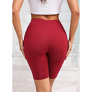 BUENOS NINOS Women's Short Leggings Stretchy Slip Shorts for Women Under Dress Workout Gym Athletic Shorts Wine Red XXL