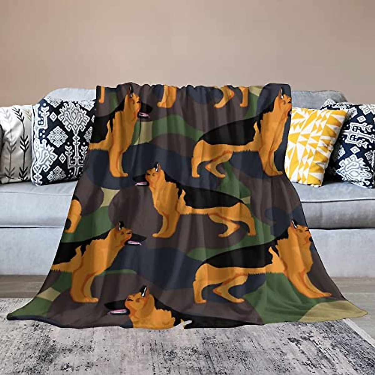German Shepherd Throw Blanket for Couch Bed Flannel Lap Blanket Lightweight Cozy Plush Blanket for All Seasons 50"x70"