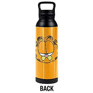 Garfield OFFICIAL Garfield Big Head 24 oz Insulated Canteen Water Bottle, Leak Resistant, Vacuum Insulated Stainless Steel with Loop Cap, Black