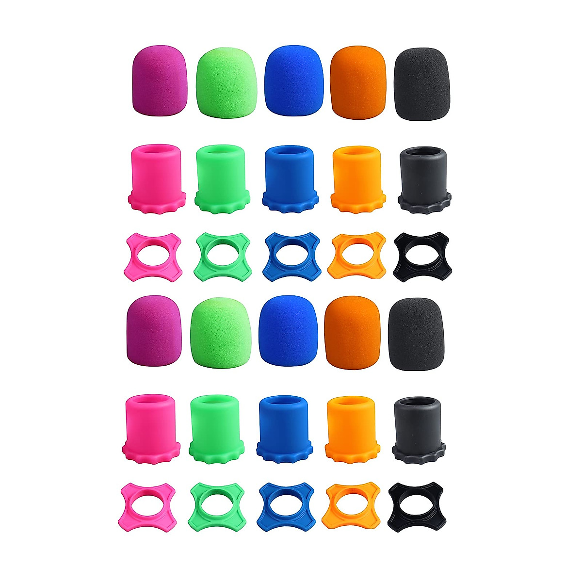 GWYAN 10 Pcs Wireless Handheld Microphone Silicone Ring Foam Windscreen Covers Bottom Rod Sleeve Holder Set Shakeproof Anti-Rolling (5 colors)