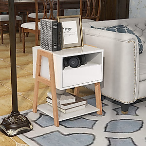 TaoHFE White Nightstands Bedroom Set of 2 with Drawer Storage Shelves,Night Stands Side Tables for Living Room/Bedroom/Office,White