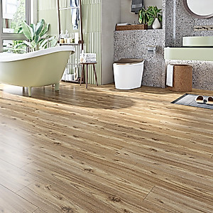 Livelynine 16-Tiles 6X36 Vinyl Flooring Peel and Stick Floor Tile Natural Wood Look Planks Laminate Flooring Waterproof Vinyl Plank Flooring for Bathroom Kitchen Bedroom Stick on Floor Tiles Stickers