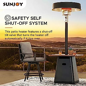 Sunjoy Patio Heater, 40000 BTU Portable Freestanding Steel Frame Outdoor Propane Heater with Side Table Design, Stainless Steel Burner, Safety Self Shut-Off System for Commercial & Residential Use