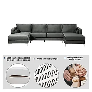 Sectional Sofa with Two Pillows U-Shape Upholstered Couch with Modern Elegant Velvet for Living Room Apartment (Color : Grey) (Blue)