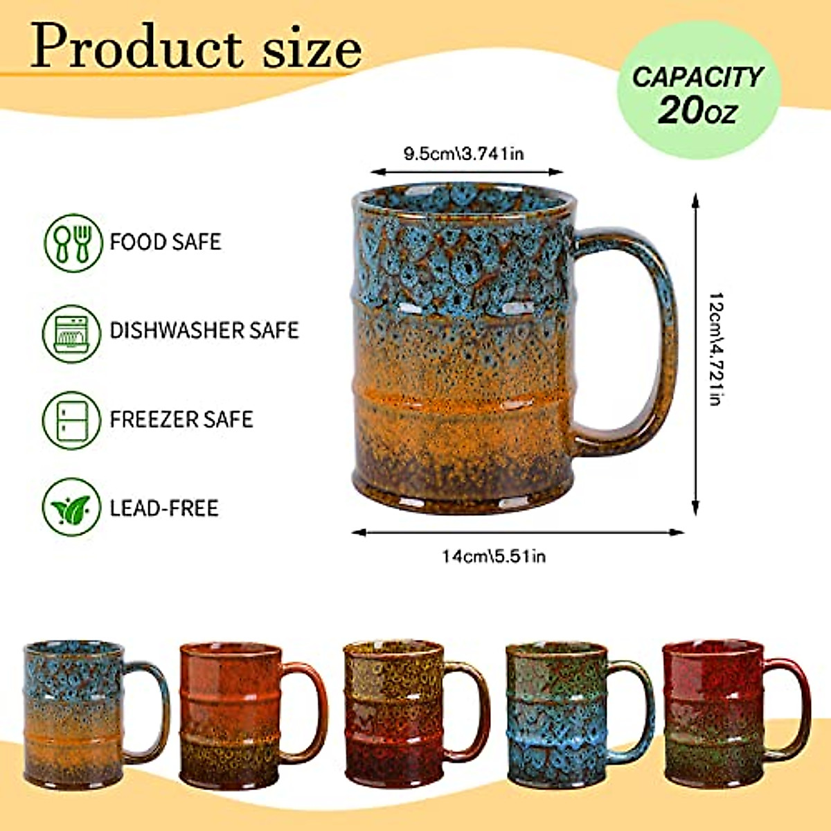 Coffee Mug,20 Oz Coffee Cups Ceramic Tea Cup Large Coffee Mug for Office and Home - Dishwasher and Microwave Safe Novelty Coffee Mugs, 1pcs. (Blue)