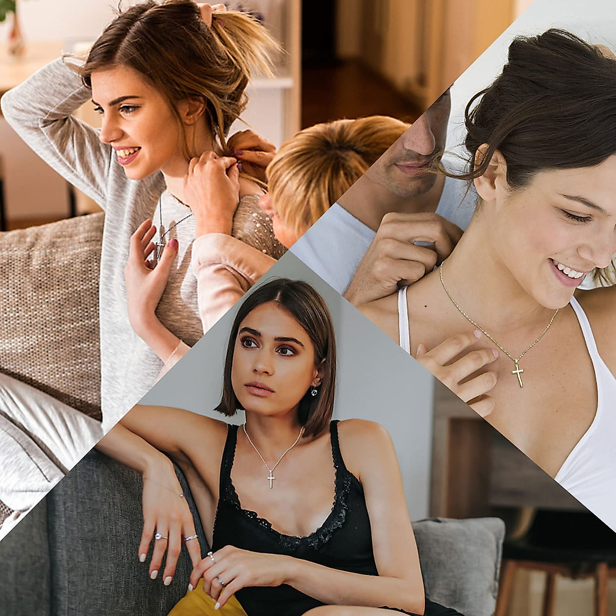 KIAFUM 3 Pcs Cross Necklaces, Ladies Cross Necklaces, Faith Pendants 14k Gold Plated/Silver Plated Delicate Chain Ladies Necklaces, Men Necklaces