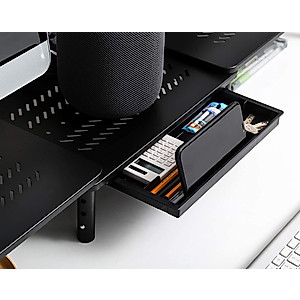 FITUEYES 3 Shelf Monitor Stand with Drawer - Adjustable Computer Monitor Riser, Metal Desktop Stand with Vented, PC Cellphone Cable Management, Office Organization, Black, DT115903MB