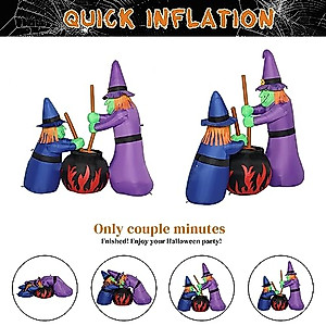6 FT Long Halloween Inflatables Outdoor Decorations,Blow Up Two Witches with Pots Halloween Yard,Built-in LED Lights Décor for Holiday Party (6 FT,Two Witches with Pots)
