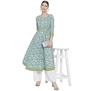 Yash Gallery Women's Plus Size Cotton Floral Printed Anarkali kurta (Blue)