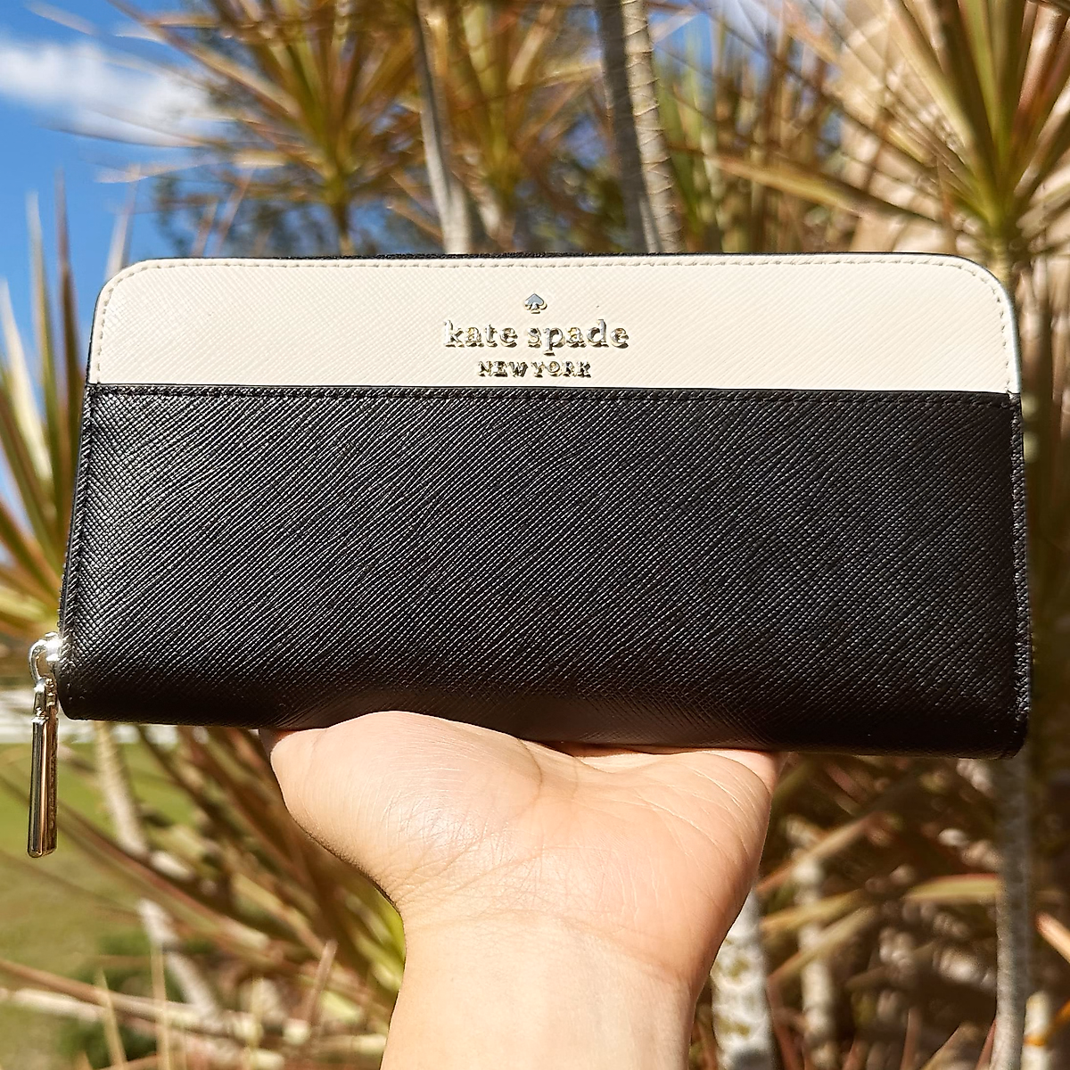 Kate Spade Staci Large Zip Around Continental Wallet Black White
