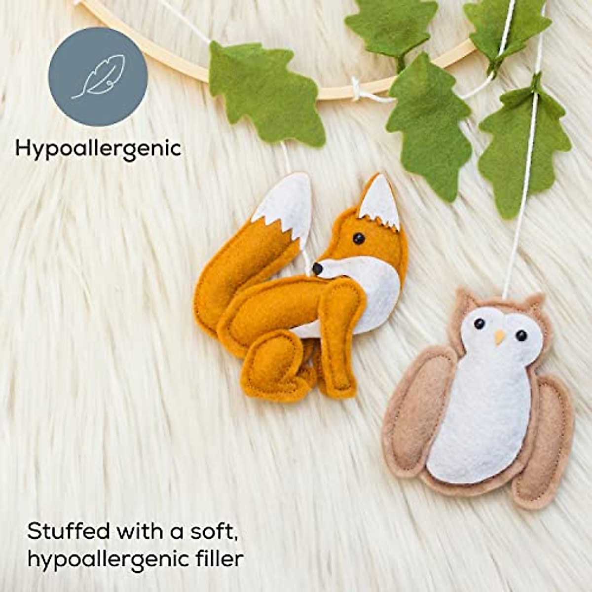 First Landings Woodland Baby Mobile for Crib - Baby Nursery Mobiles - Woodland Nursery Decor Theme - Gender Neutral Baby Stuff - Animals Forest Nursery Decor Baby Mobile - Woodland Baby Stuff