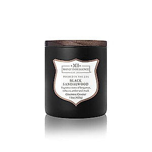 Manly Indulgence Scented Jar Candle, Black Sandalwood, Signature Collection, Soy Wax Blend, Wooden Wick, 15 Oz, Single (Bergamot, Tobacco, Amber & Musk)