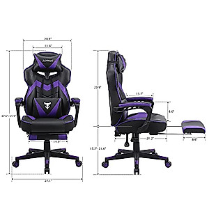 Zeanus Purple Gaming Chair Reclining Computer Chair with Footrest High Back Gamer Chair with Massage Ergonomic Gaming Chair Racing Style Chair for Heavy People Big and Tall Gaming Chairs for Adults