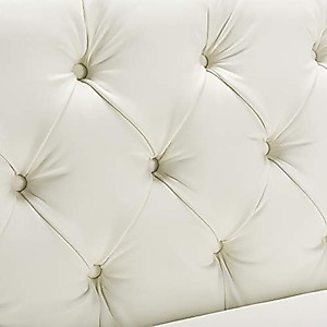Safavieh Couture Home Miller White Leather and Chateau Brown Tufted Sofa
