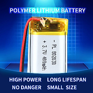 YTKavq 3.7V 400mAh Battery 802030 Lithium Polymer Ion Rechargeable Li-ion Li-Po Battery with 2P PH 2.0mm Pitch Connector