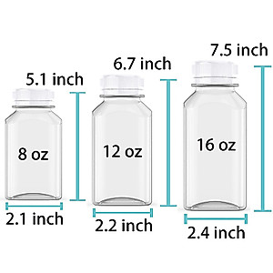Axe Sickle 6 Pcs 12 Ounce Juice Bottles Plastic Milk Bottles Bulk Beverage Containers with Tamper Evident Caps Lids White for Milk, Juice, Drinks and Other Beverage Containers