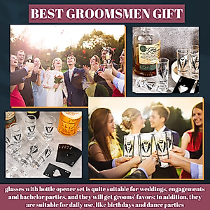 6 Pcs Groomsmen Shot Glasses and 6 Pcs Ace of Spades Bottle Opener 2 oz Tuxedo Printed Groomsmen Shot Glasses Set of 6 Groomsmen Proposal Gifts Bachelor Party Supplies for Wedding Party Favor Gifts