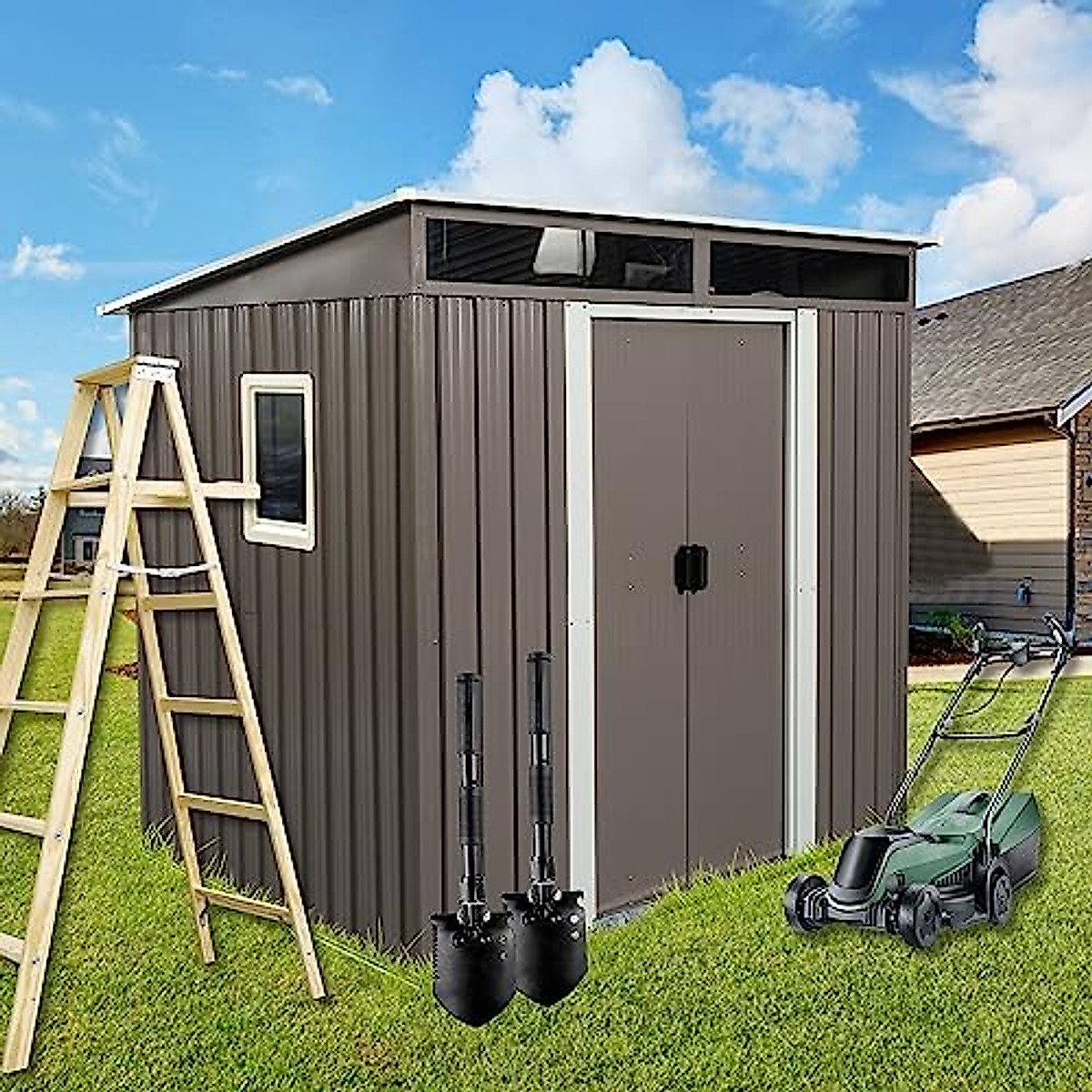 Jaxenor 6ft x 5ft Weatherproof Outdoor Metal Storage Shed with Transparent Plate Grey