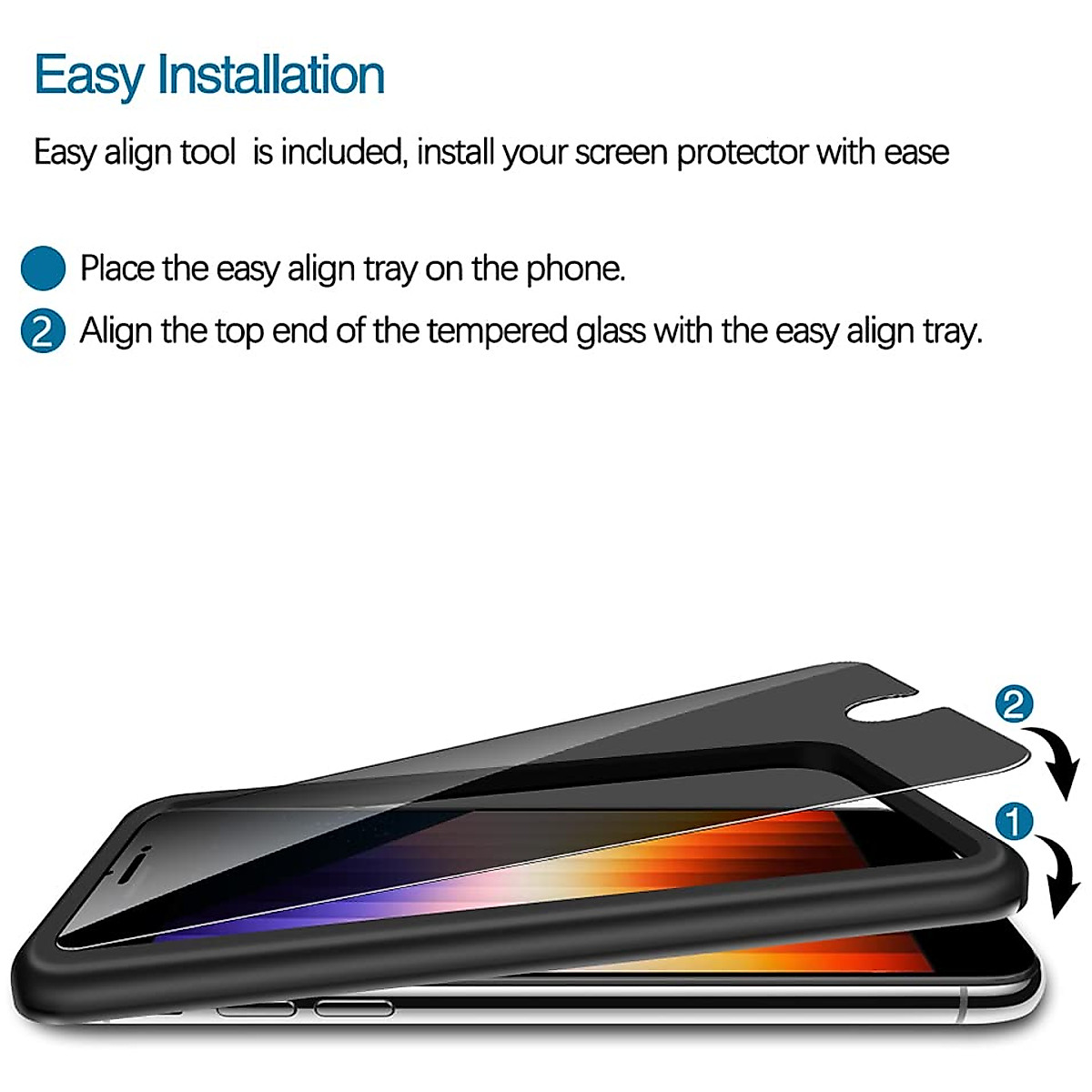 Fotbor Privacy Screen for iPhone SE 2020/2022, iPhone 2nd/3rd Generation Privacy Screen Protector, iPhone SE 2020/2022 Screen Protector Tempered Glass, 4.7-Inch, Anti Spy, 2-Pack (dark)