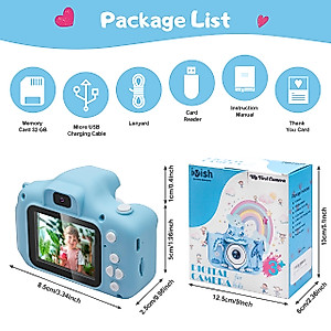 iMisH Upgrade 48M Kids Camera for Girls Boys Age 3-9, 1000mAh Large Battery with 1080p Video Camera for Kids - Shockproof Silicon Case and 32GB TF Card, Toddler Camera for Selfie (Blue)