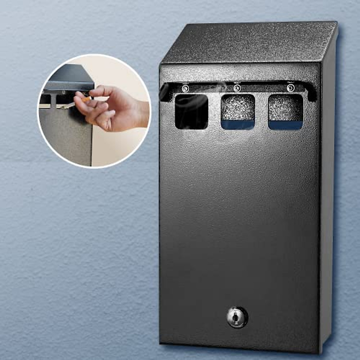POCHAR Rainproof Wall Mount Disposal Containers - Galvanized Steel Outdoor Receptacles Smoker Disposal - Easy Waste Accommodation - for Outdoor Use (Black)