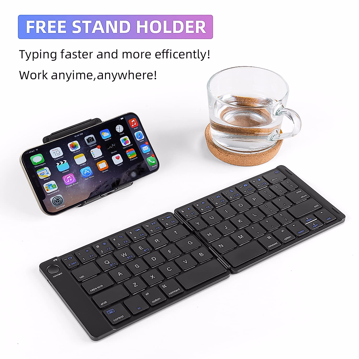 Multi-Device Bluetooth Foldable Keyboard, Samsers Wireless Portable Folding Keyboard, Full Size Ultra Slim Rechargeable Keyboard Connect Up to 3 Devices for IOS Android Windows phone Tablet and Laptop