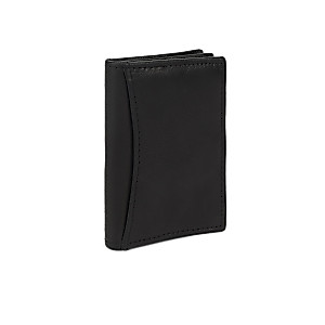 Leatherboss Genuine Leather Business Card Holder | Expandable Pocket, Credit Card & ID Slots | Stylish & Compact | Black
