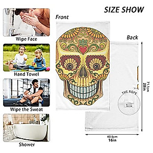 ALAZA Sugar Skull Art Day The Dead Hand Towels for Bathroom 1OO% Cotton 2 pcs Face Towel 16 x 28 inch, Absorbent Soft & Skin-Friendly