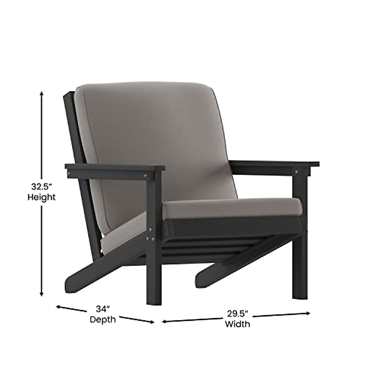 Flash Furniture Charlestown Adirondack Style Deep Seat Patio Club Chair with Cushions - Black Poly Resin Frame - Cream All-Weather Cushions - Indoor/Outdoor