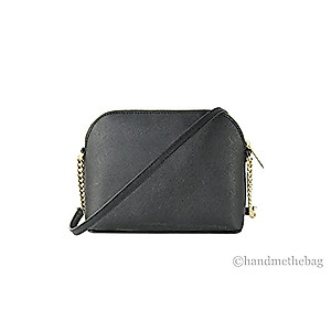 Michael Kors Jet Set Travel Medium Leather Cross Dome Bag Crossbody Black Gold