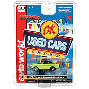 Auto World Thunderjet OK Used Cars 1970 Plymouth Barracuda Gran Coupe (Green) HO Scale Slot Car