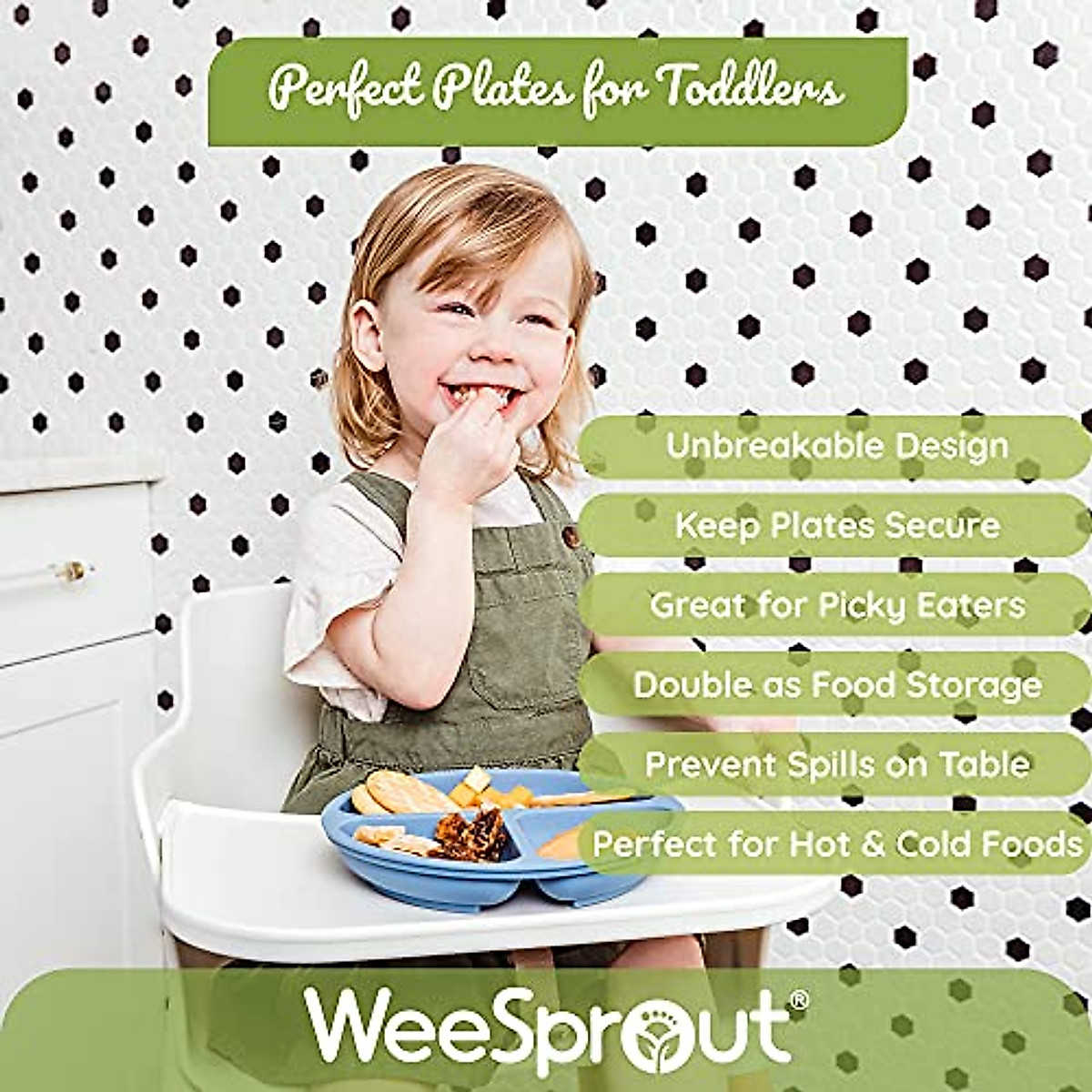 WeeSprout Suction Plates for Babies & Toddlers | 100% Silicone | Plates Stay Put with Suction Feature | Divided Design | Microwave & Dishwasher Safe | 3 Pack