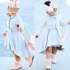 woshilaocai Toddler Kids Baby Girl Fall Winter Clothes Long Sleeve Jacket Trench Coat Windbreaker Breasted Belt Outerwear (light blue, 3-4 years)