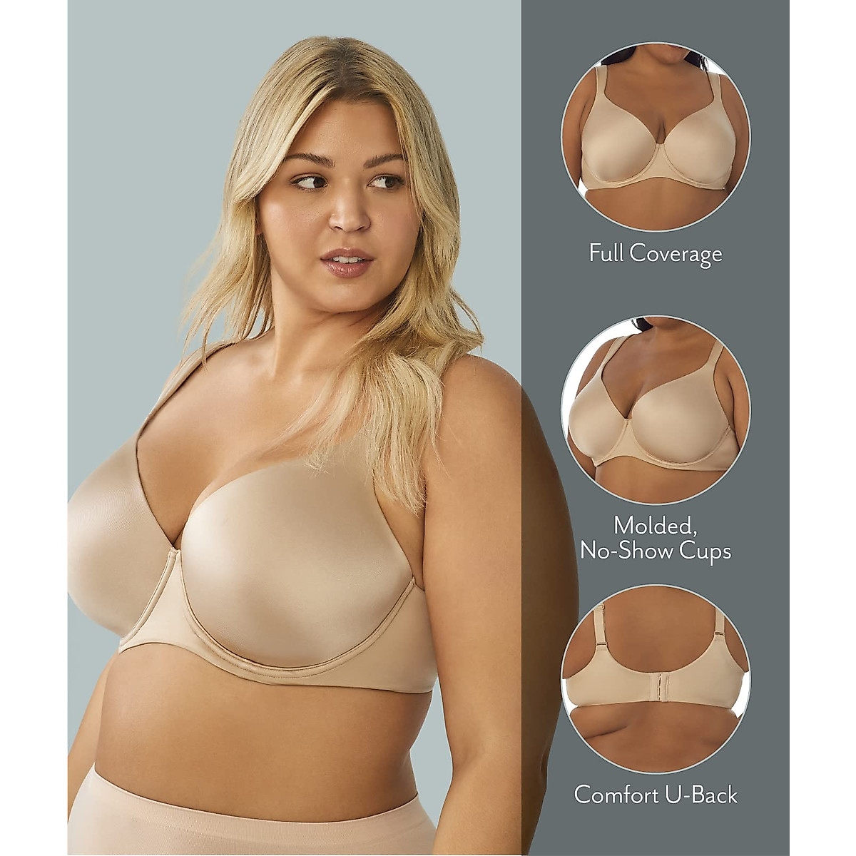 DREAMFIT Underwear for Women Plus Size Full Coverage Microfiber Underwire Everyday Smoothing Tshirt Bra - 44DD Tawny