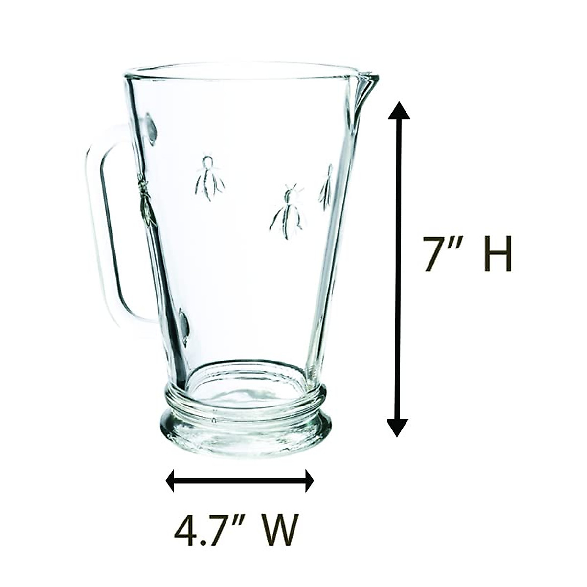 La Rochere Napoleon Bee Glass Pitcher – 34.0 oz, Decorative Glassware w/ The French Bee Embossed Design, Fine French Glassware, Drinking Pitcher, Glass Water Pitcher, Dishwasher Safe Iced Tea Pitcher