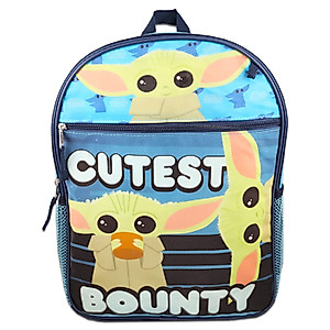 Baby Yoda Backpack with Lunch Box Set - Bundle with Baby Yoda Backpack, Baby Yoda Lunch Bag, Water Bottle, Stickers, Keychain, More | Star Wars Backpack for Boys