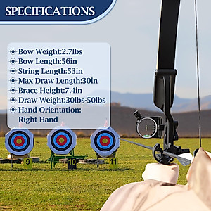 D&Q Recurve Bows for Adults Hunting Black Hunter Longbow Takedown 30-50lbs Bow and Arrow Set Right Handed Archery Archery with Bow Case Stringer Arrow Target Practice (Black 50lbs)