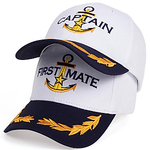 2 Pcs Captain Hat and First Mate Hat Set Matching Skipper Boating Baseball Caps Nautical Marine Sailor Embroidered Hat(White)