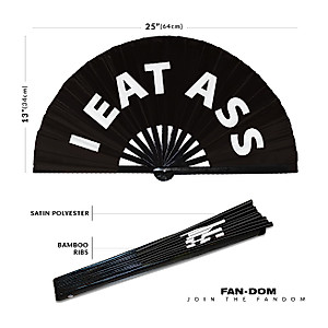 I Eat Ass hand fan foldable bamboo circuit hand fan funny pride lgbt gag words slang expressions statement gifts Festival accessories Rave handheld Circuit event Clack fans (Black)
