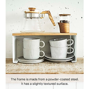 Yamazaki Home Wood-Top Stackable Kitchen Rack-Modern Counter Shelf Organizer, White