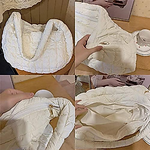 MadGrandeur Women's Puffer Bag Solid Color Padded Tote Bag Quilted Puffy Crossbody Bag Large Aesthetic Pleated Underarm Shoulder Bag (White)