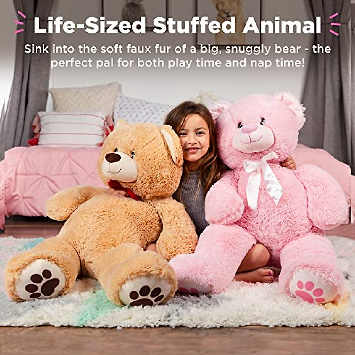 Best Choice Products 35in Giant Super Soft Plush Cuddly Teddy Bear Stuffed Animal Toy for Bedroom, Kids Playroom w/Bow Tie, Footprints - Brown