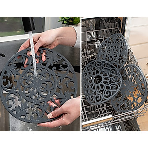 gasaré, Extra Large, Extra Thick, 10" Silicone Trivets for Hot Dishes, Pots, and Pans, Heat Resistant, Nonslip, Dishwasher Safe, for Countertops and Dining Tables, 10 x 1/4 Inches, Set of 3, Gray