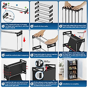DEYILIAN Space Saving 5 Tier Shoe Rack,Sturdy Stainless Steel with Non Woven Fabric Plastic Connectors Holds up to 10 Pairs Men's Shoes for Entryway Narrow Spaces Behind Doors and Closet
