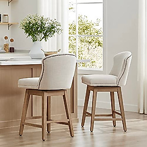 CHITA Counter Height Swivel Barstools, Upholstered Performance Fabric Bar Stools Set of 2, 26" Seat Height, Linen