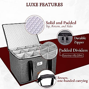 MyLuxe Wine Glass Storage Box - Case with Dividers for Wine Glasses, Crystal and Champagne Flutes, Padded Container with Sturdy Handle