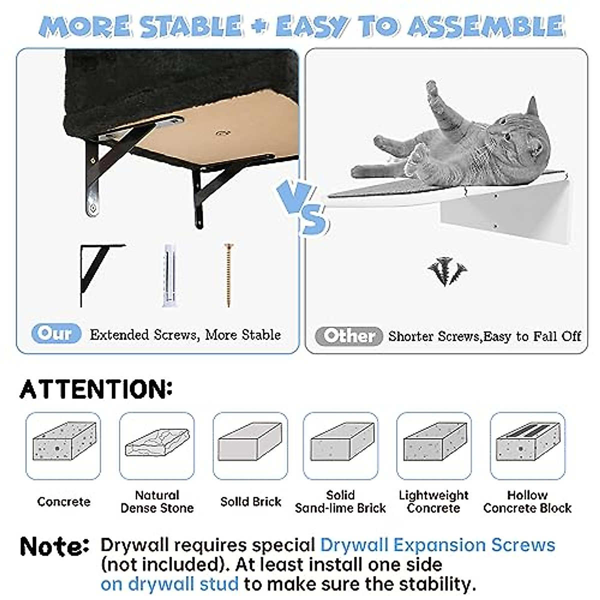 Loninak Cat Wall Furniture Set-Cat Shelves Include Hammock, Condo with Bridge, Step Scratching Post House for Indoor Mounted Tree Black